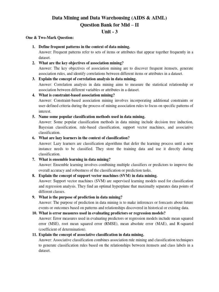 DWM Mid 2 Question Bank | Download Free PDF | Cluster Analysis | Statistical Classification