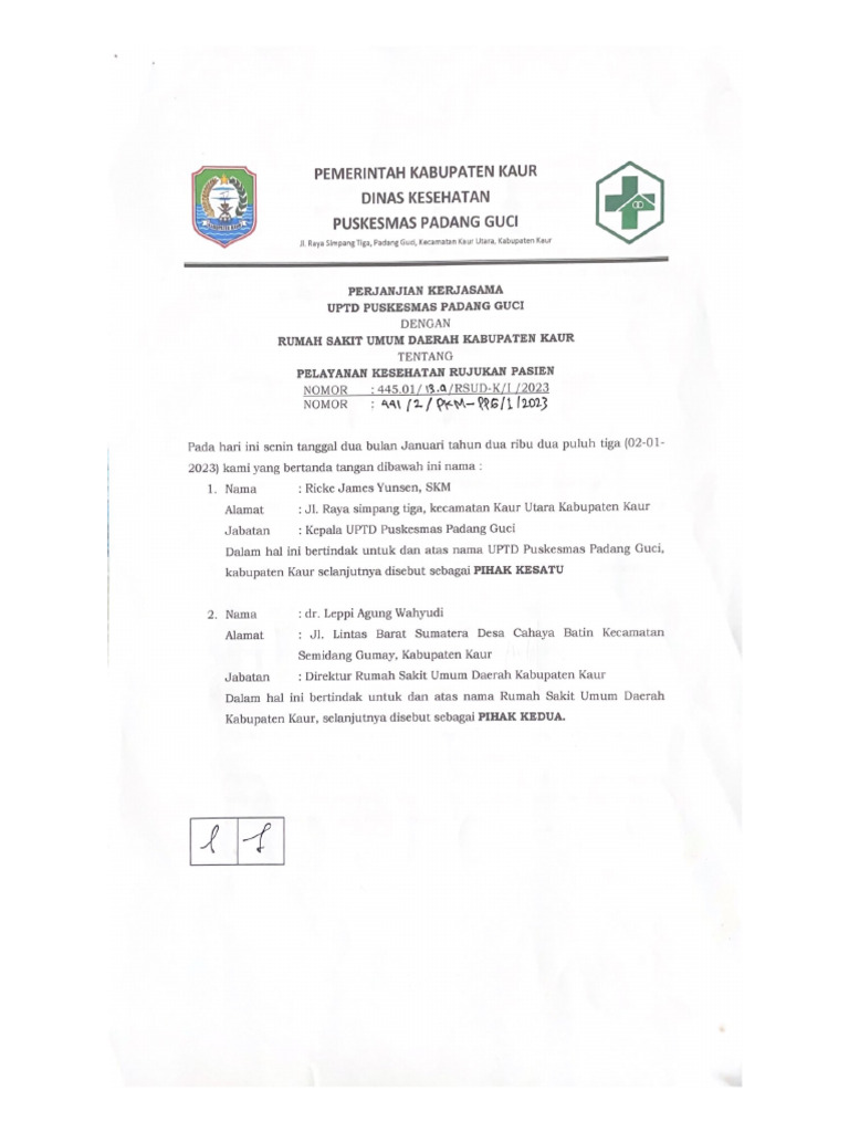 B 3 Dokumen Perjanjian Kerjasama Dengan Puskesmas Pdf