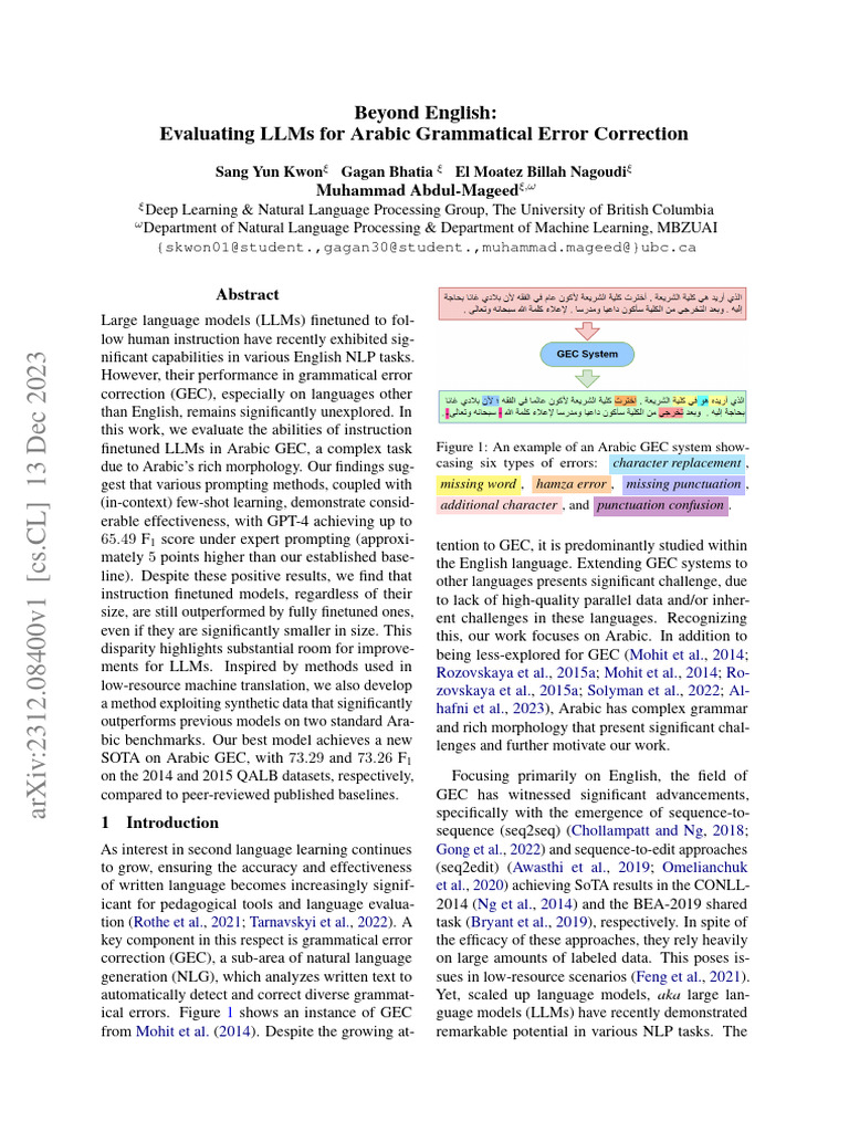 Beyond English: Evaluating Llms For Arabic Grammatical Error Correction | PDF | Second Language ...