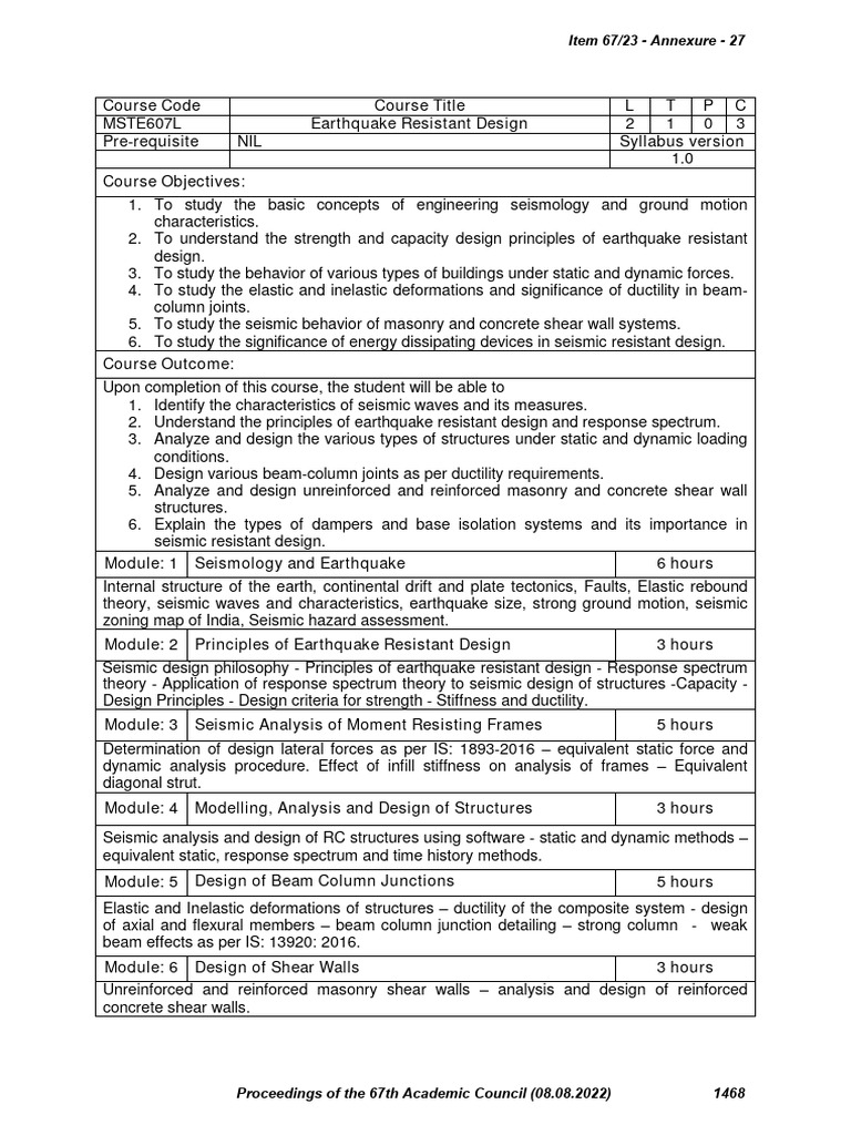 Mste607l Earthquake-Resistant-Design TH 1.0 68 Mste607l | PDF ...