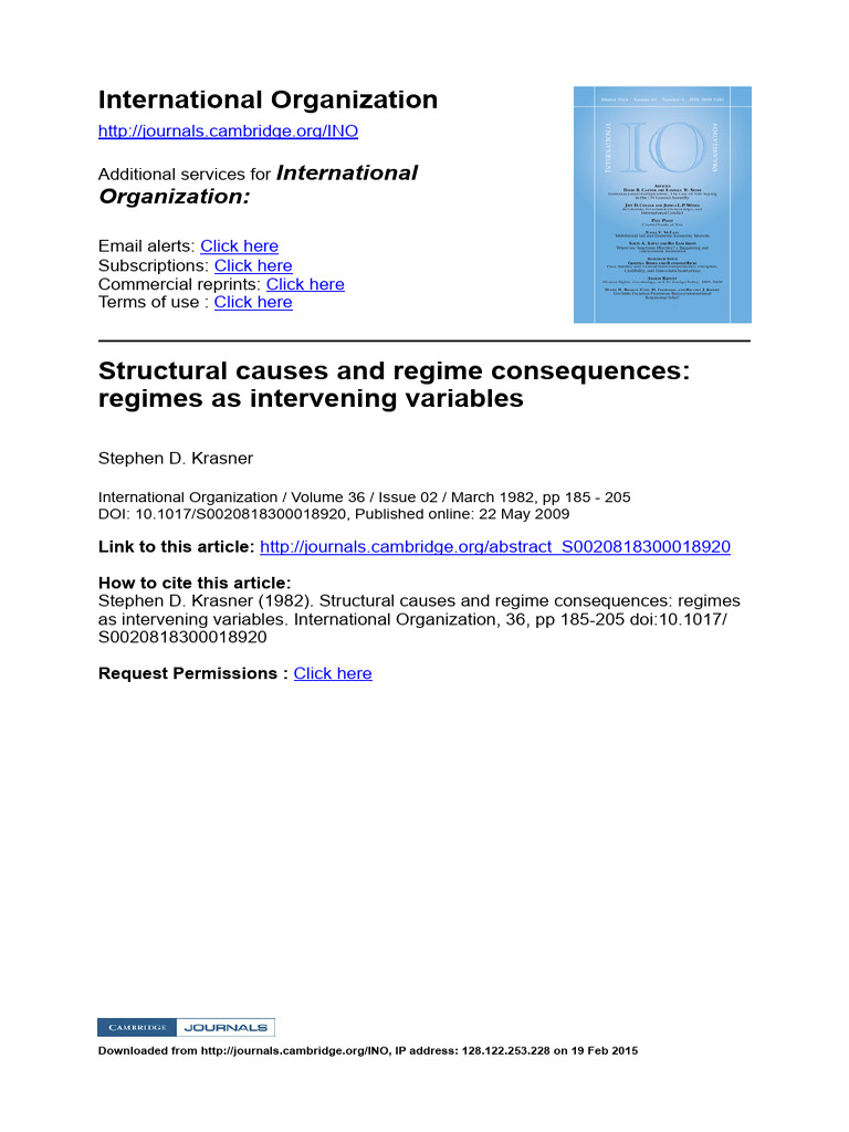 KRASNER (1982) - Structural Causes and Regime Consequences - Regimes As ...