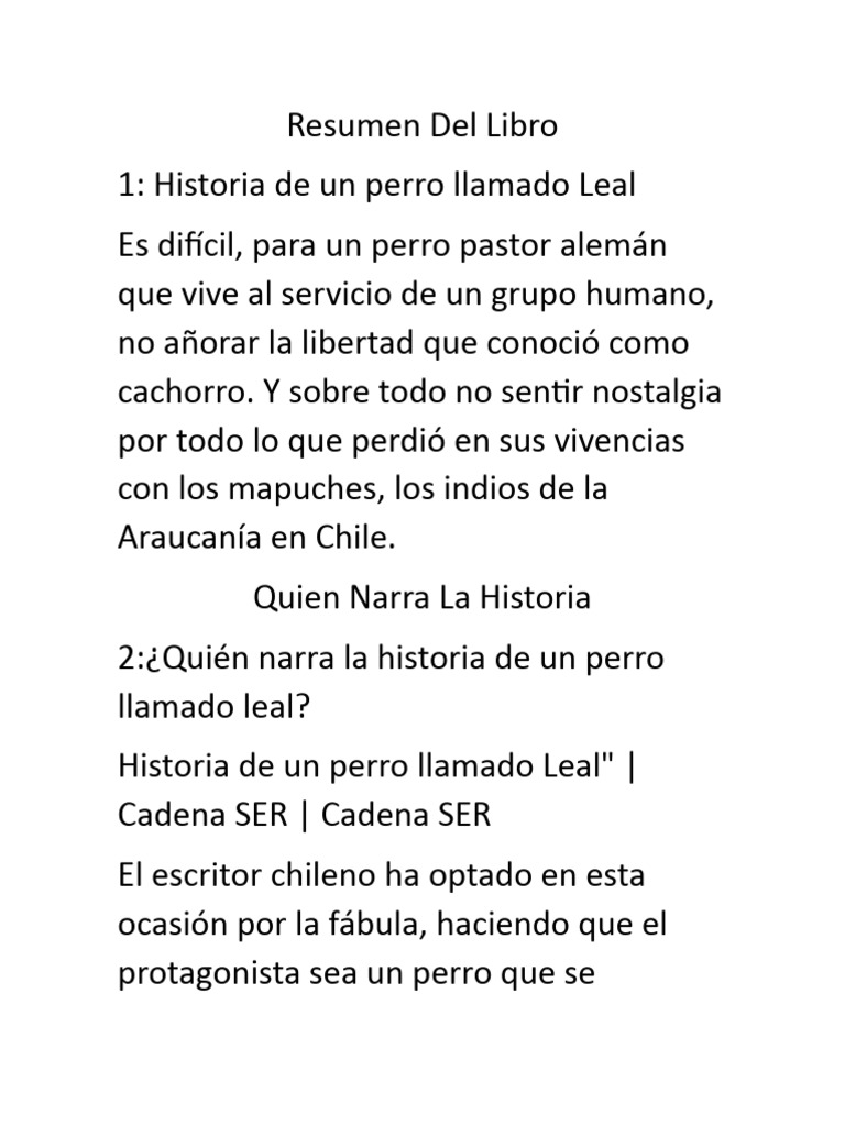 Resumen de "Un perro llamado Leal" | PDF
