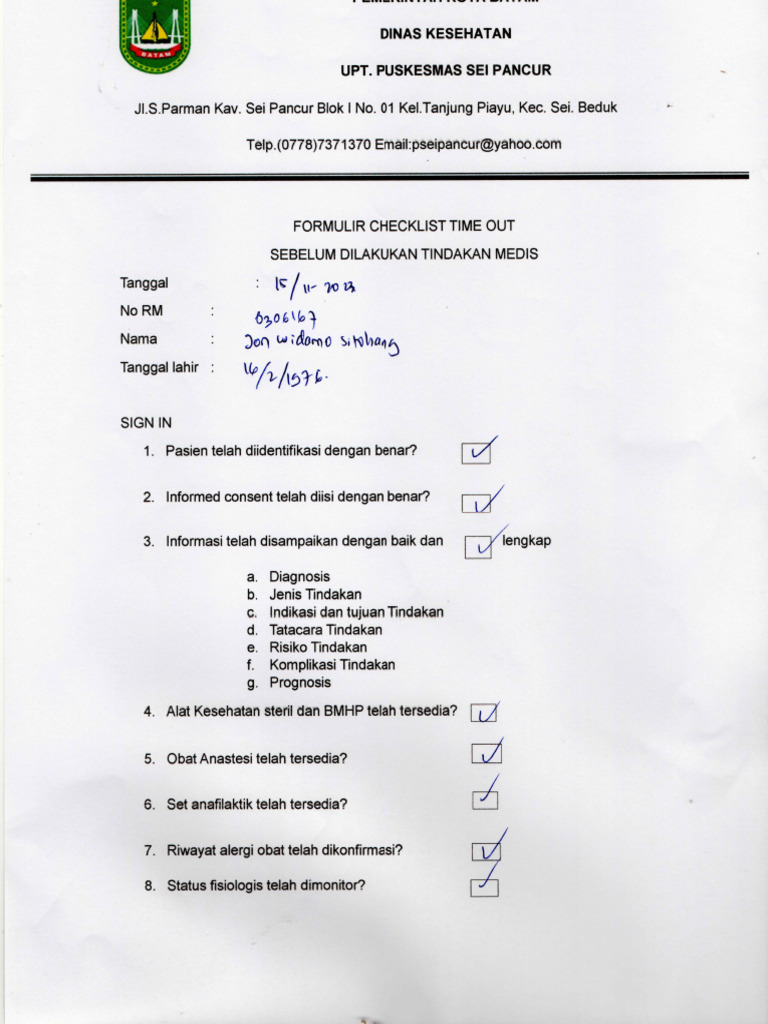 5.3.4 C Formulir Time Out | PDF