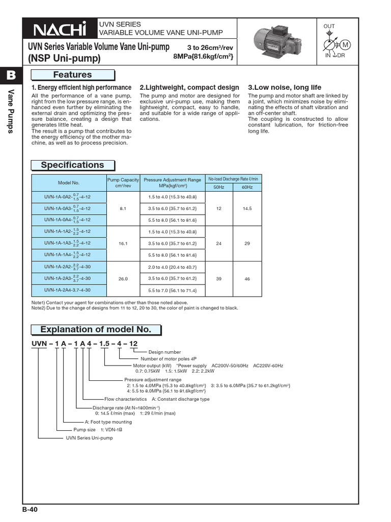 B B C D E F G H I J K L M N O: UVN Series Variable Volume Vane Uni-Pump (NSP Uni-Pump) | PDF ...