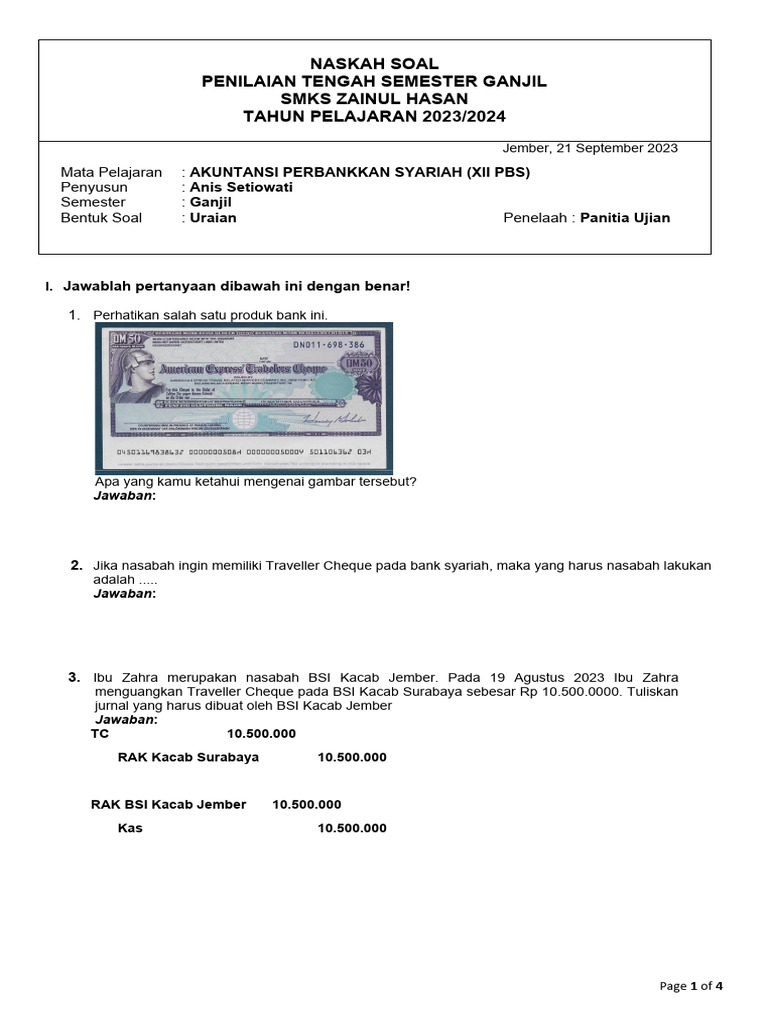 Naskah Soal PTS Akuntansi Perbankkan Syariah Kelas Xii PBS - Anis Setiowati 2023 | PDF ...
