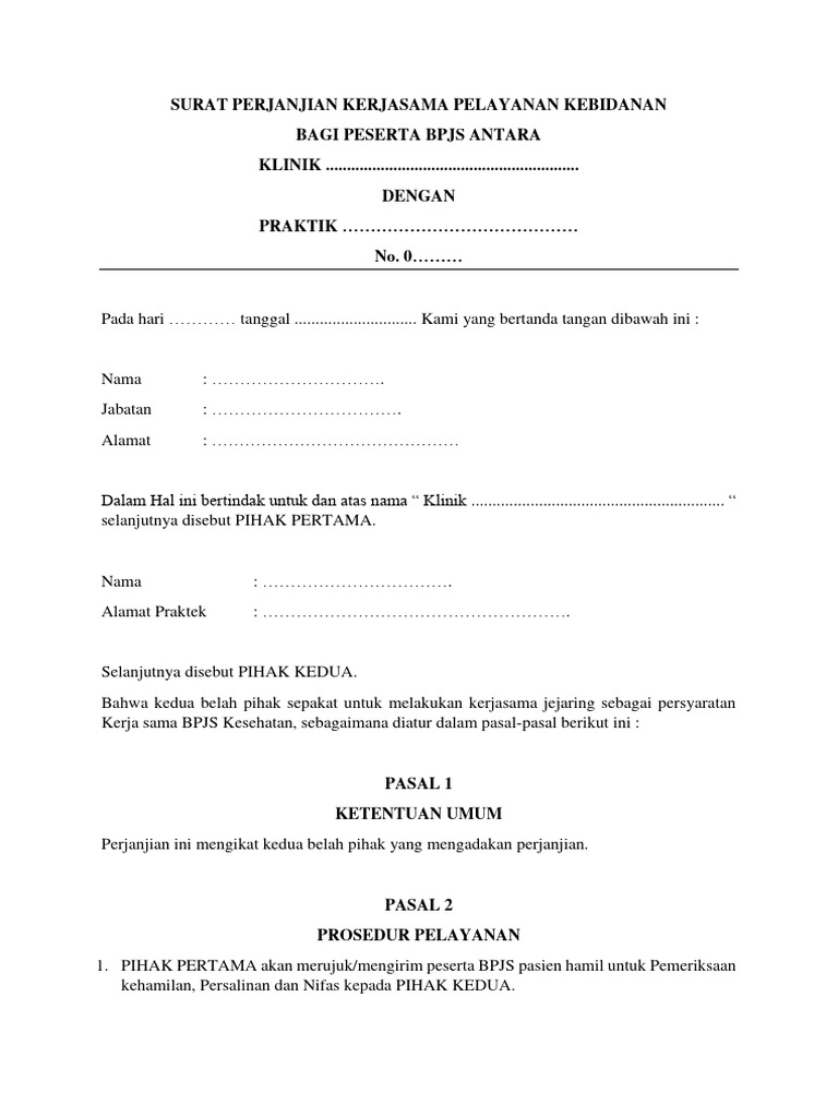 Perjanjian Kerjasama Pelayanan Kebidanan Bpjs Pdf