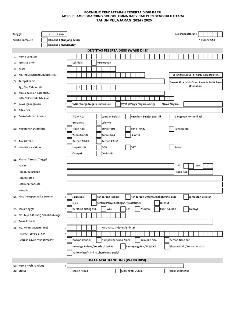 Formulir Pendaftaran MTs 2025 | PDF