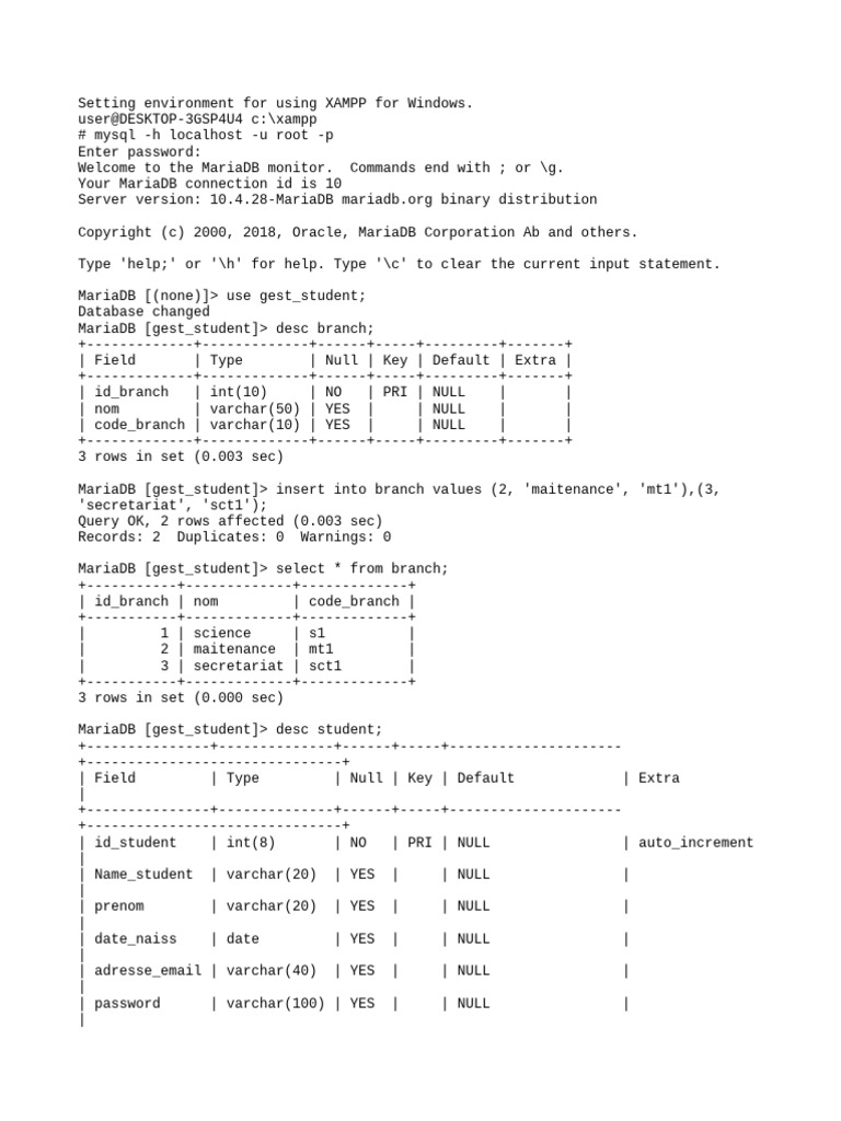 XAMPP For Windows - Mysql - H Localhost - U Root - P | PDF | Table (Database) | Information ...
