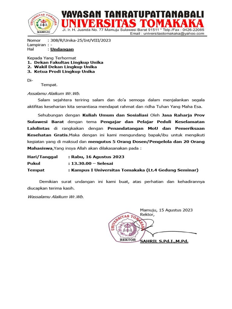 Undangan Kuliah Umum Jasa Raharja | PDF