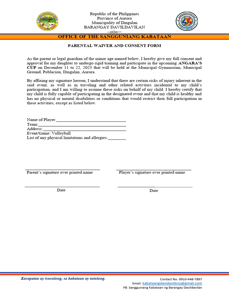 Parental Waiver for Volleyball Participation | PDF
