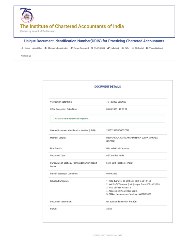 UDIN Srinivasa Aqua Traders | PDF | Business | Financial Services