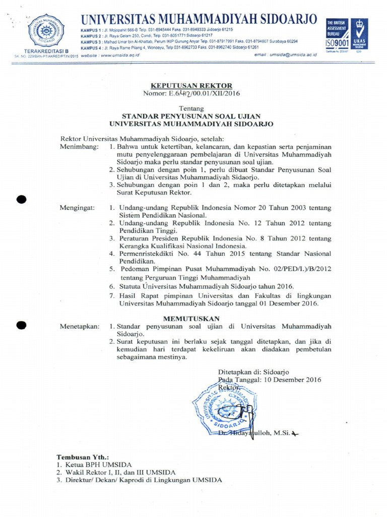 SK Standar Penyusunan Soal Ujian Umsida | PDF