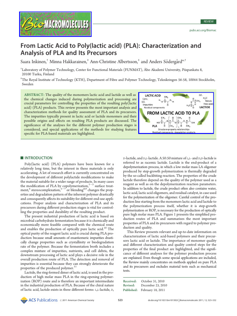 Characterization and Analysis of PLA and Its Precursor | PDF | Polymers | Rheology
