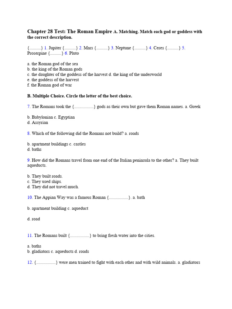 Chapter 28 Test - The Roman Empire | PDF
