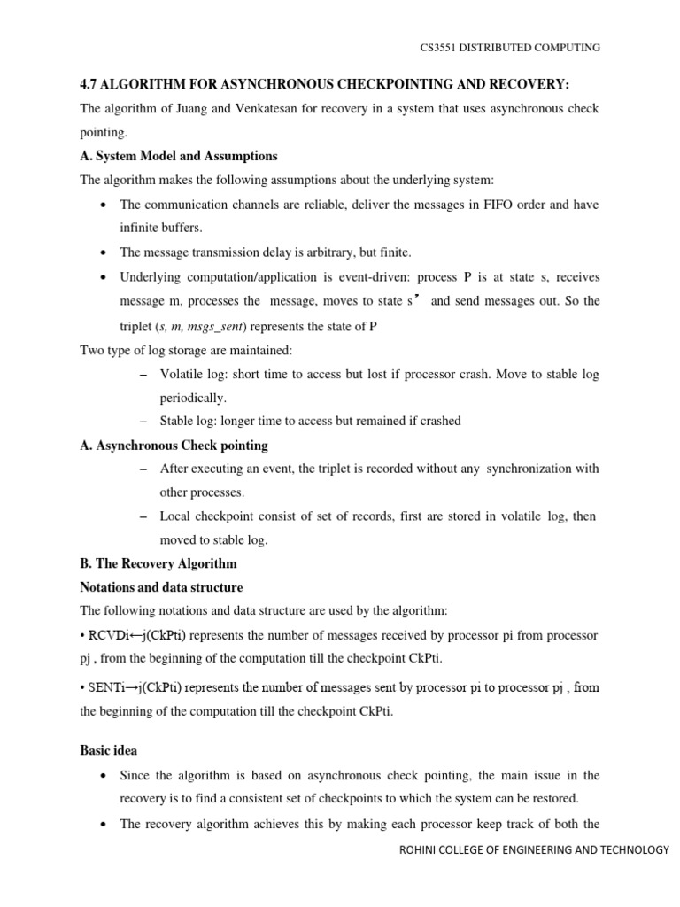 Algorithm For Asynchronous Check Pointing and Recovery | PDF | Central Processing Unit ...