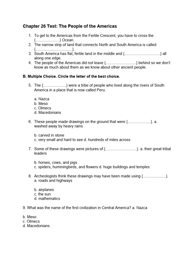 Chapter 26 Test - The People of The Americas | PDF