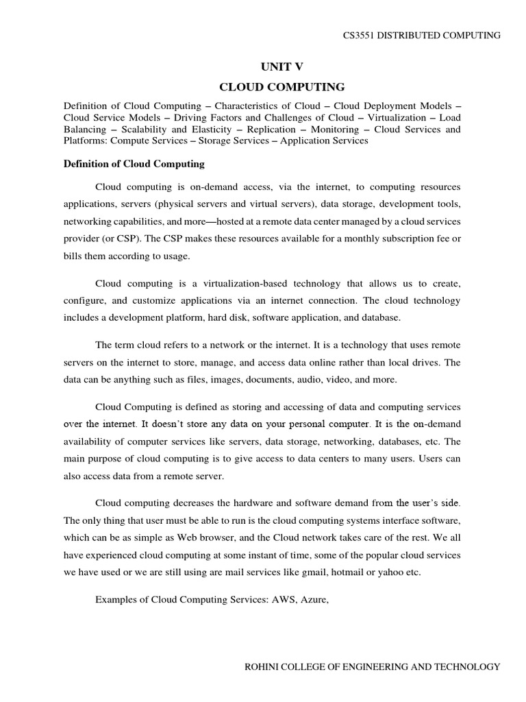 Definition Of Cloud Computing Characteristics Of Cloud Cloud Deployment Models Pdf Cloud