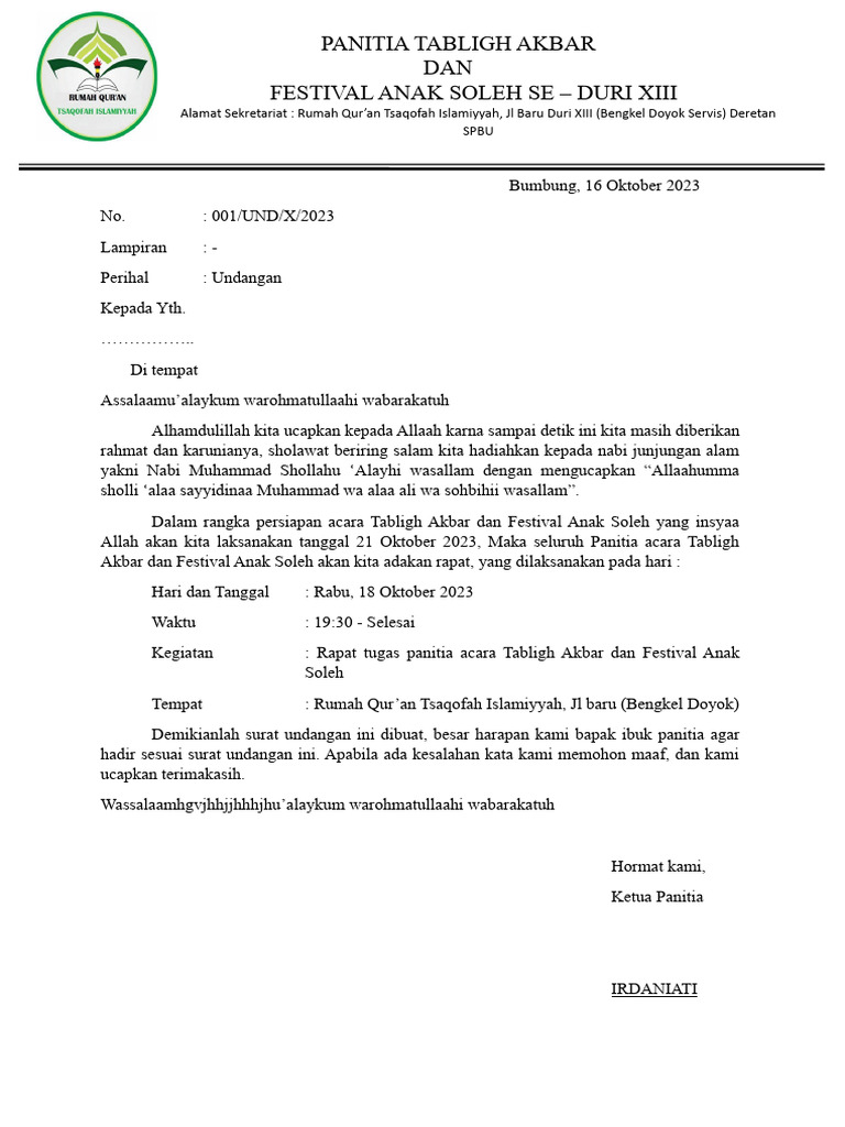 Surat Undangan Panitia | PDF