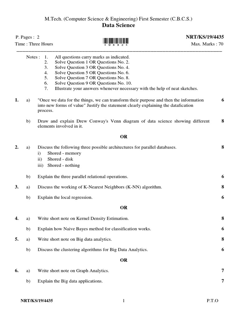 Data Science: M.Tech. (Computer Science & Engineering) First Semester (C.B.C.S.) | Download Free ...