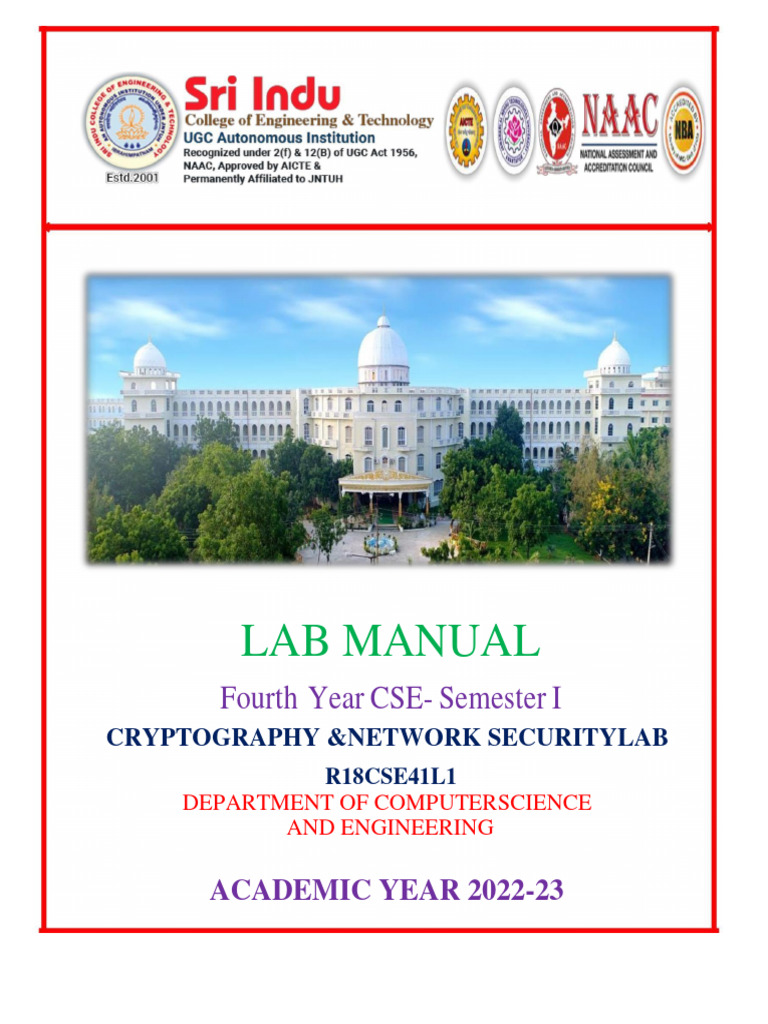 R18cse41l1 Crytography Network Security Lab Pdf Encryption 
