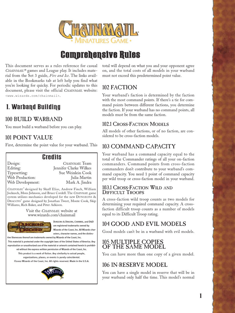 Chainmail Miniatures - Comprehensive Rules | PDF | Wizards Of The Coast ...