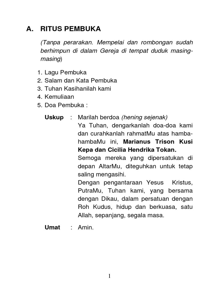 Ritus Perkawinan Katolik Marianus dan Cicilia | PDF