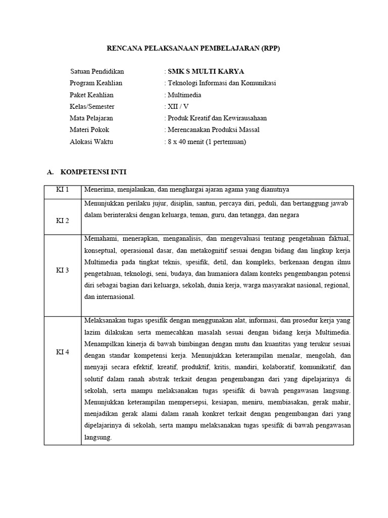Rencana Pelaksanaan Pembelajaran (RPP) | PDF