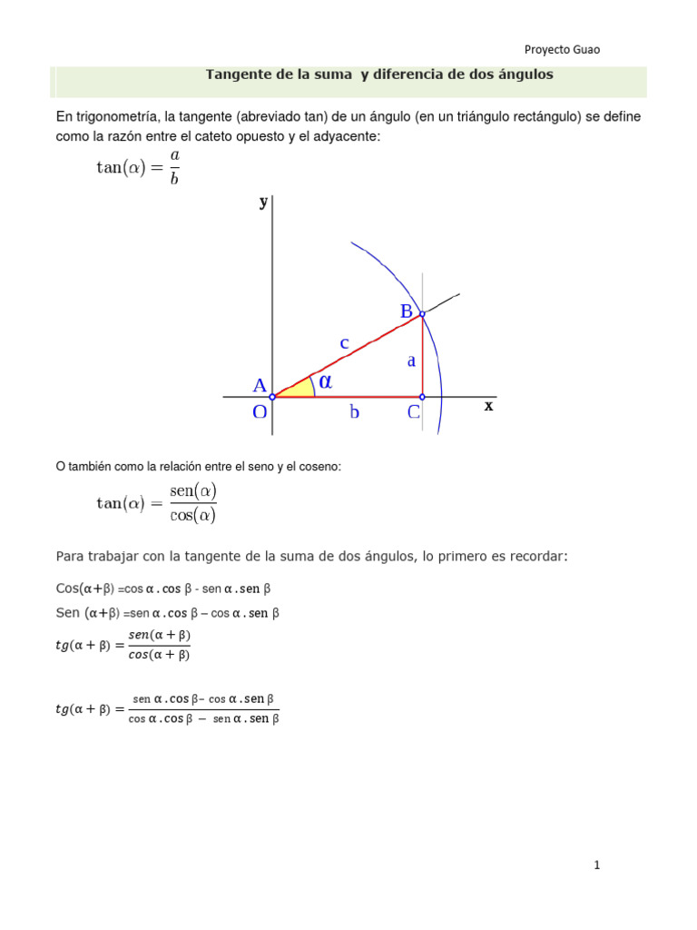Tangente de La Suma de Dos Ángulos | PDF | Funciones trigonométricas ...