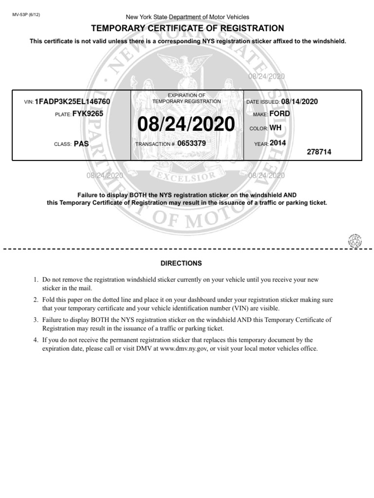 NYS Temporary Registration Instructions | PDF | Business