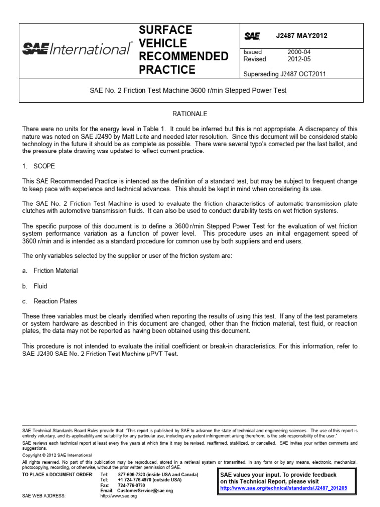 Sae J2487 - 201205 | PDF | Friction | Horsepower