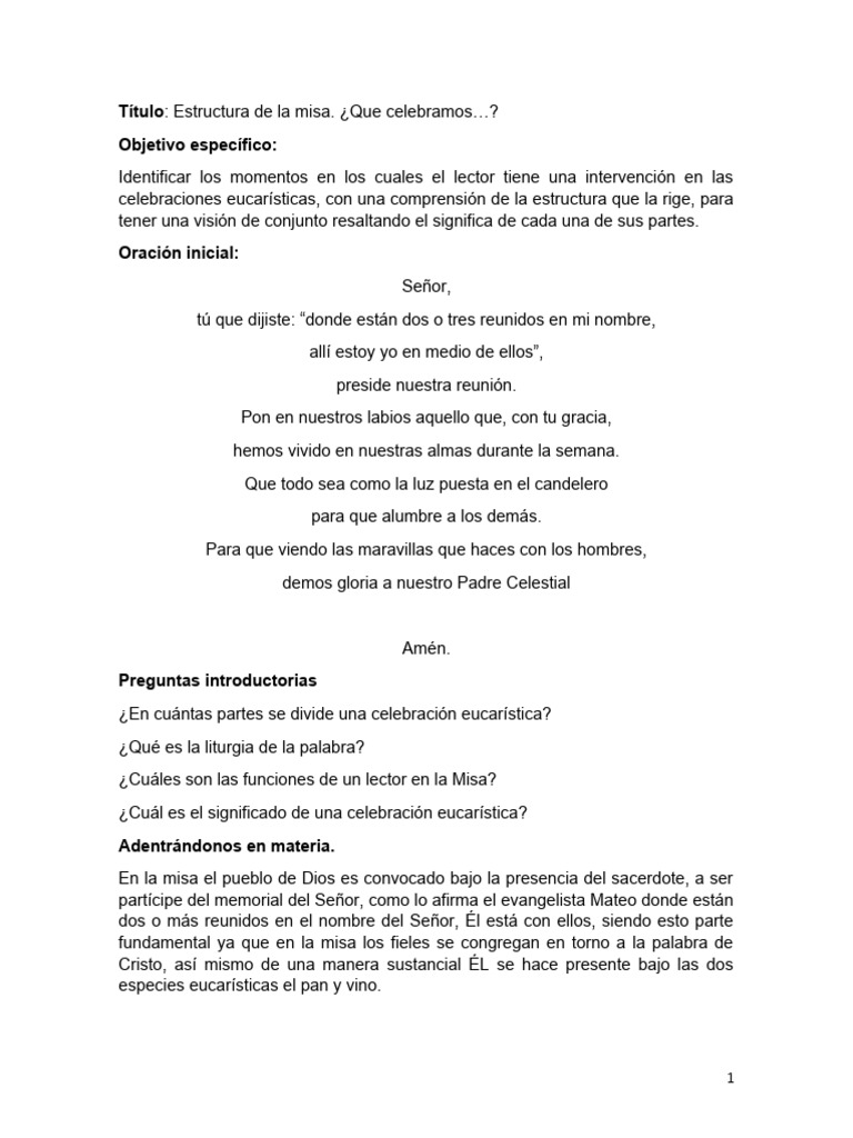 Estructura de la misa | PDF | Misa (liturgia) | eucaristía