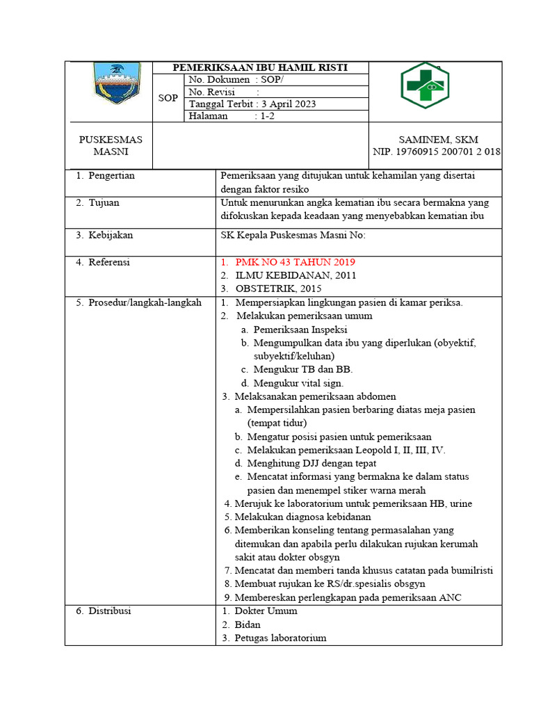 SOP Patologis - PEMERIKSAAN IBU HAMIL RISTI FIX1 - For Merge | PDF | Pengembangan Diri | Sains ...