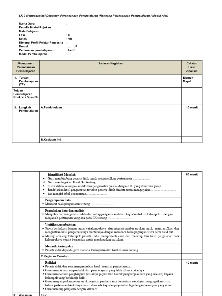 Contoh Lk.3 Modul Ajar Oke | PDF | Karier & Perkembangan | Seni