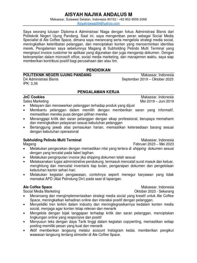 CONTOH CV POLOS | PDF