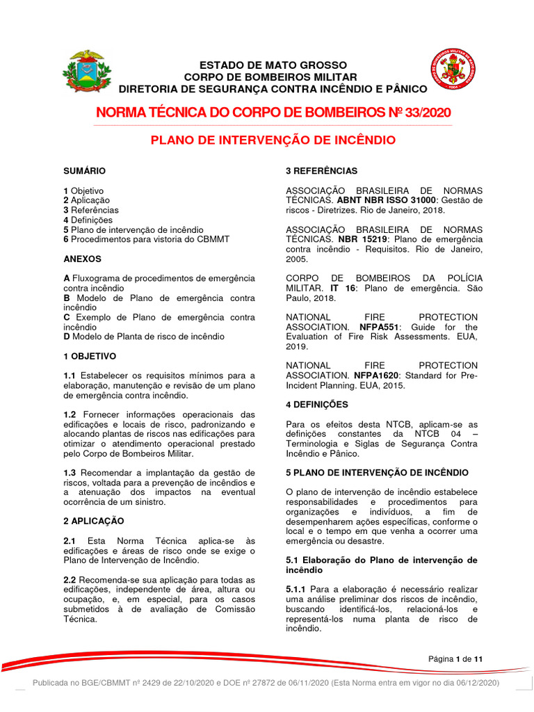 NTCB 33 2020 Plano de Intervencao de Incendio | PDF | Primeiros socorros | Bombeiro