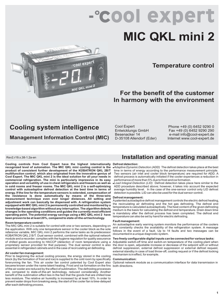 MIC QKL Mini 2 Installation Manual | PDF | Relay | Refrigerator