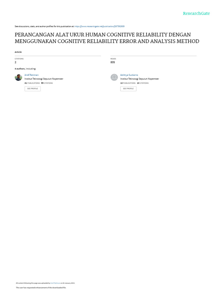 Perancangan Alat Ukur Human Cognitive Reliability | PDF