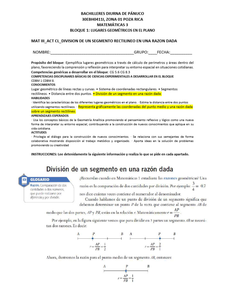 Mat Iii - Act CL - Division de Un Segmento Rectilineo en Una Razon Dada ...