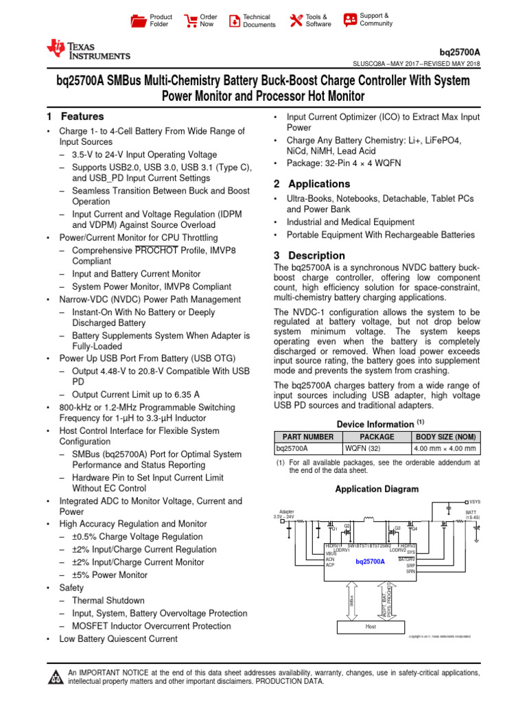 Bq25700A Smbus Multi-Chemistry Battery Buck-Boost Charge Controller ...