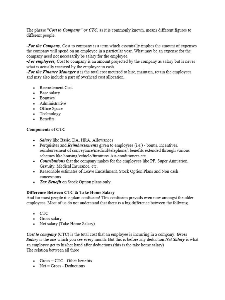 CTC | PDF | Salary | Employment