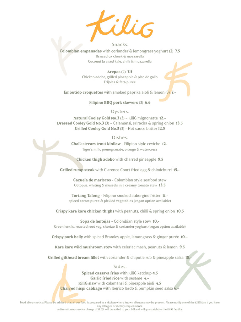 KiliG+A+la+carte+menu+19 10 22 | PDF | Foods | Cuisine
