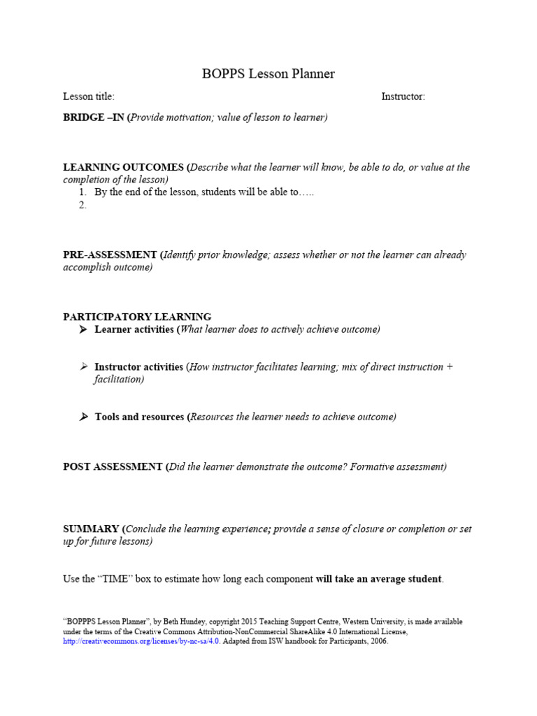 BOPPS Lesson Planner - Word Template | PDF