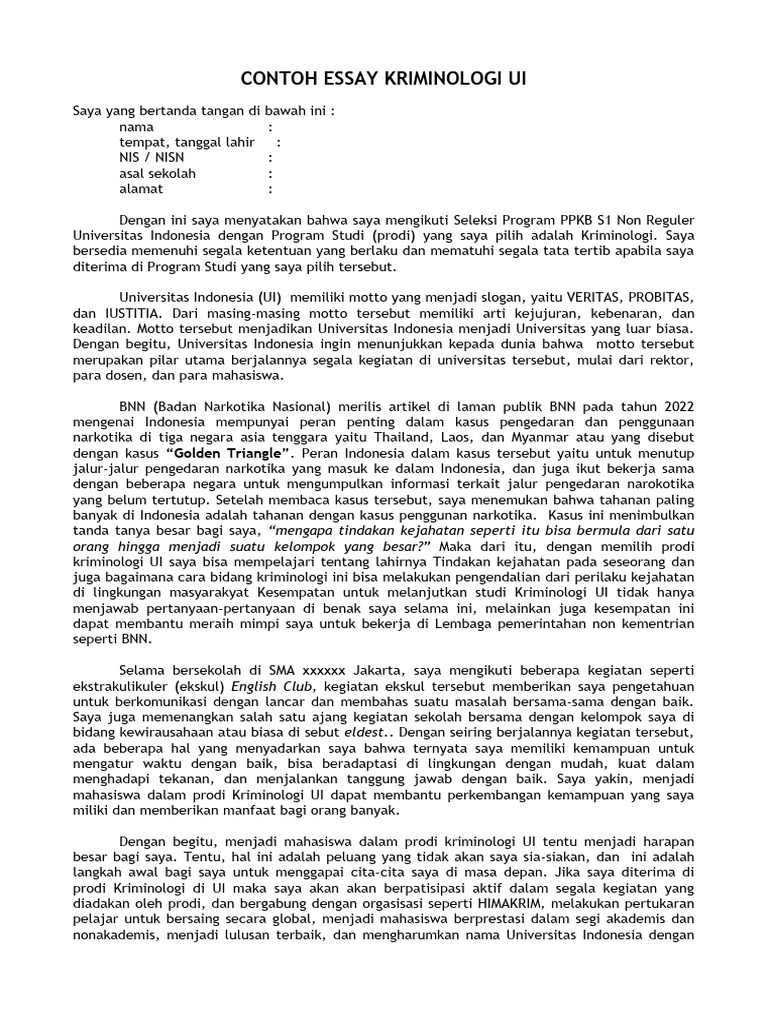 Contoh Essay PPKB UI Kriminologi | PDF | Kesehatan Holistik