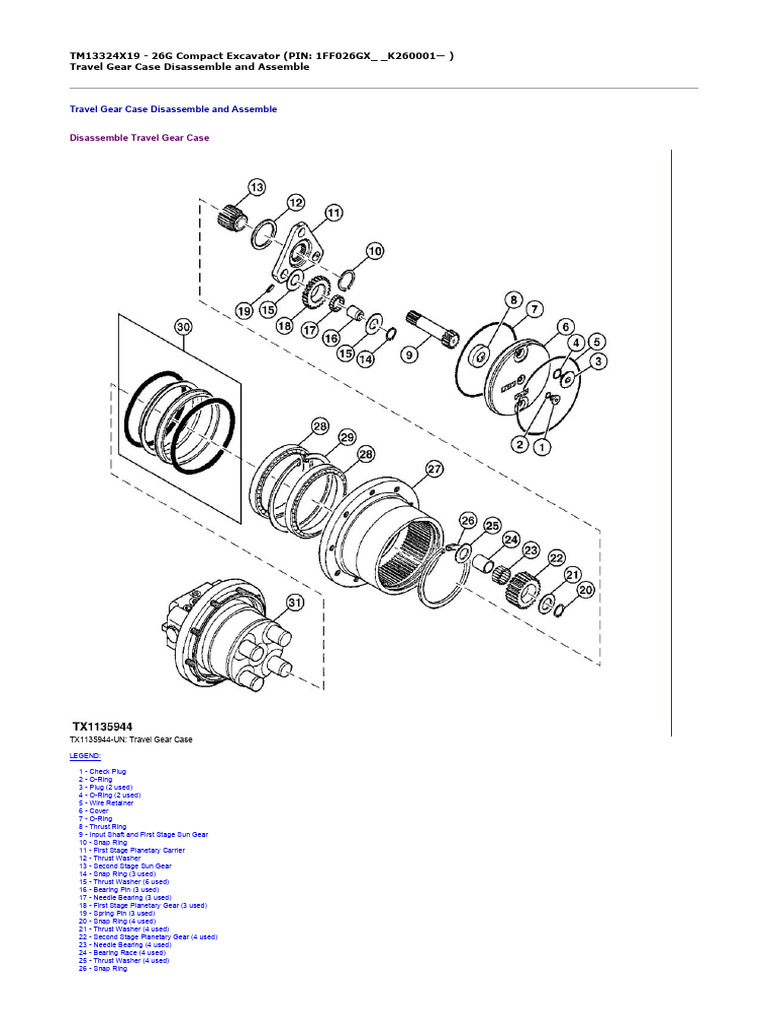 John Deere 26G (PIN 1FF026GX - K260001-) Compact Excavator Service ...