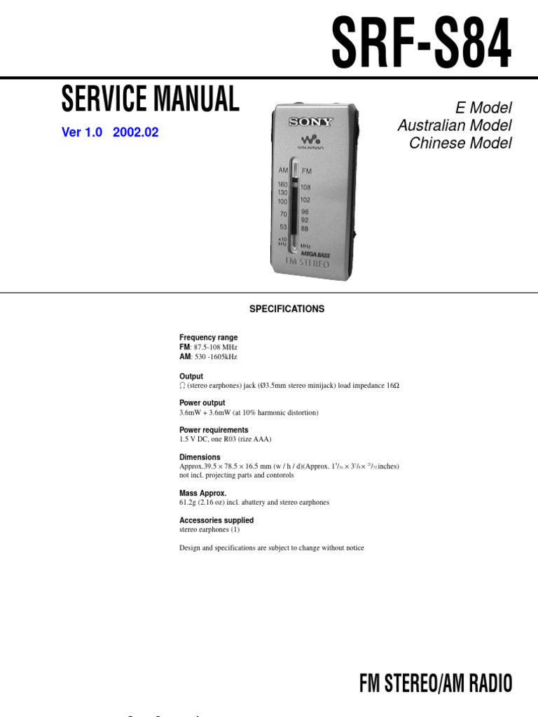 Sony SRF s84 Radio 14 | PDF | Frequency Modulation | Electrical Engineering