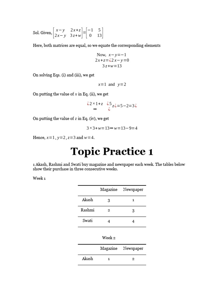 Topic Practice 1: y 2 X +Z 2 X y 3 Z+W 1 5 0 13 | PDF | Matrix ...