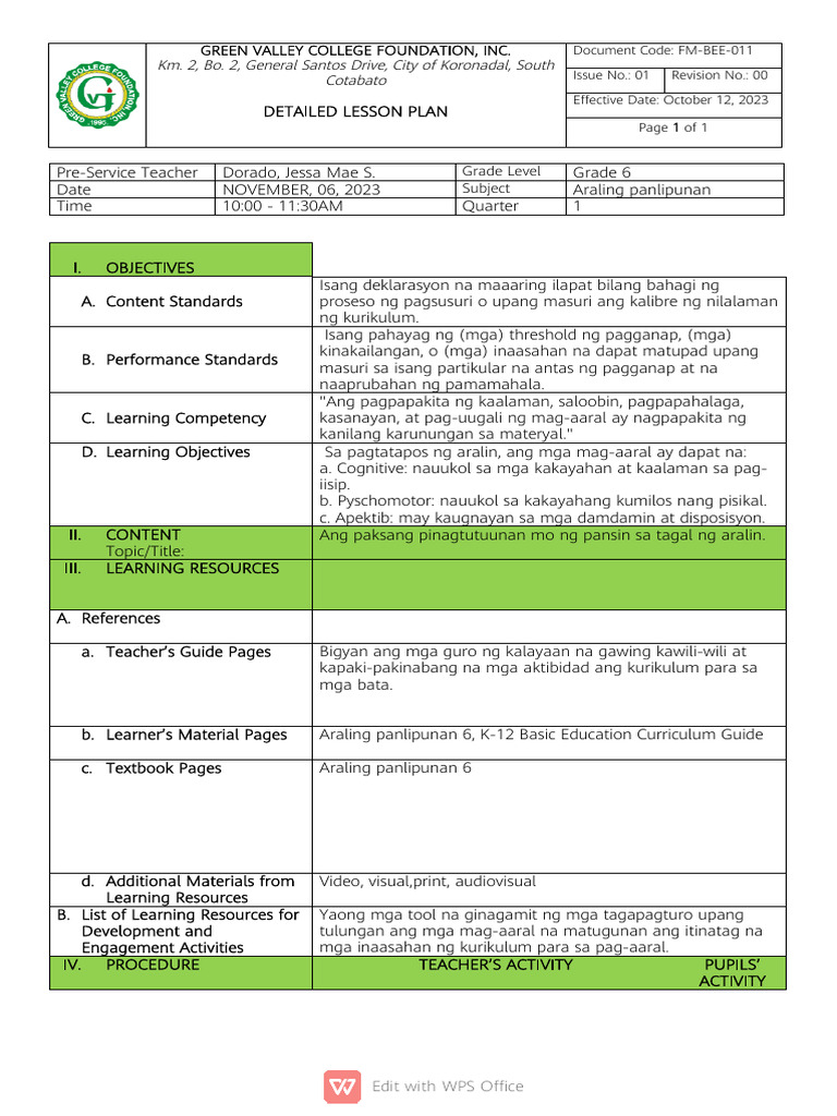 FM Bee 011 Detailed Lesson Plan 13 | PDF