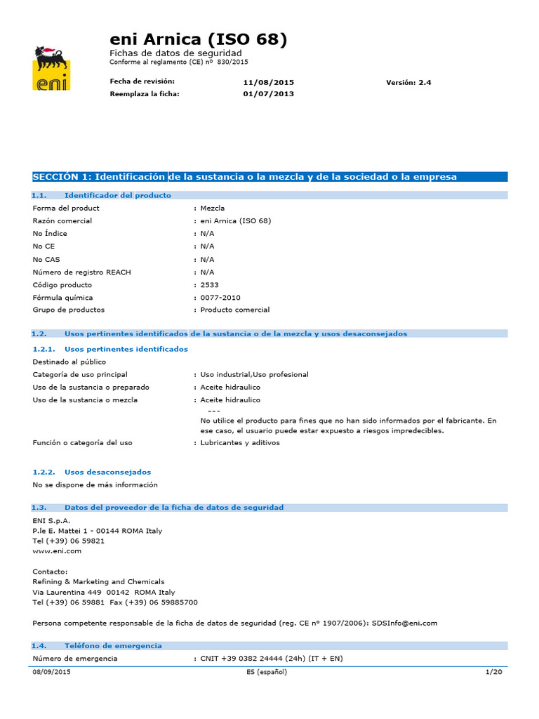Aceite Hidraulico Arnica ISO 68 | PDF | Toxicología | Ciencias fisicas