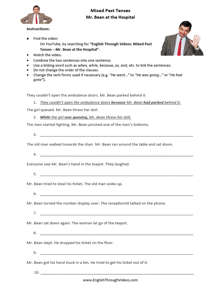 Mr. Bean Mixed Past Tenses Worksheet | PDF | Language Arts & Discipline ...