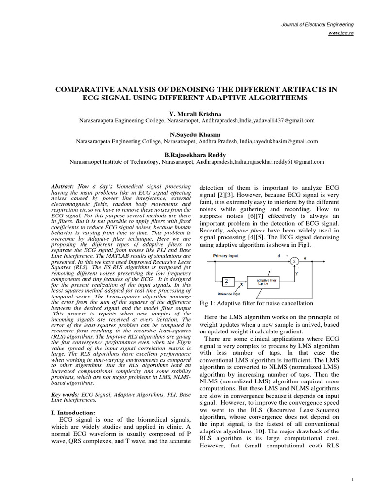 Comparative Analysis of Denoising The Different Artifacts in Ecg Signal Using Different Adaptive ...